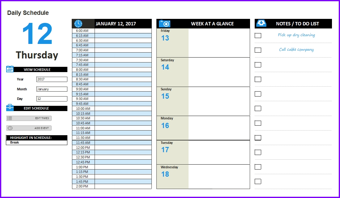  Daily Schedule Planner Template Excel Printable Templates Free