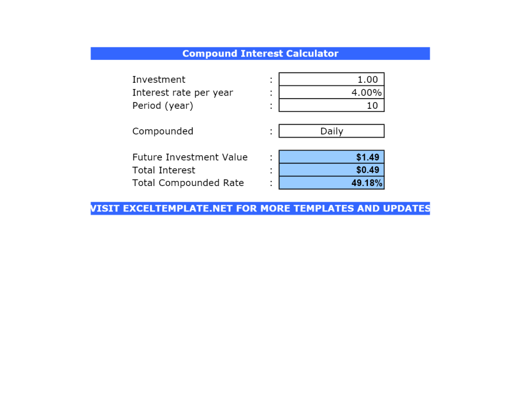 Compound Interest Calculator Excel Templates Excel Spreadsheets