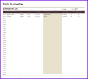 Restaurant Reservation Excel Template » EXCELTEMPLATES.org