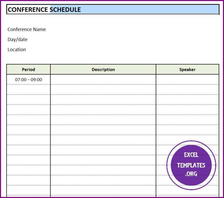 Conference Schedule Template » EXCELTEMPLATES.org
