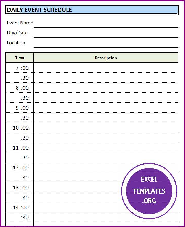 Event Schedule Excel Template