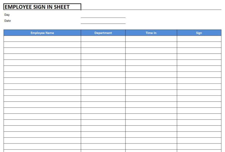 Employee Sign In Sheet Template » EXCELTEMPLATES.org