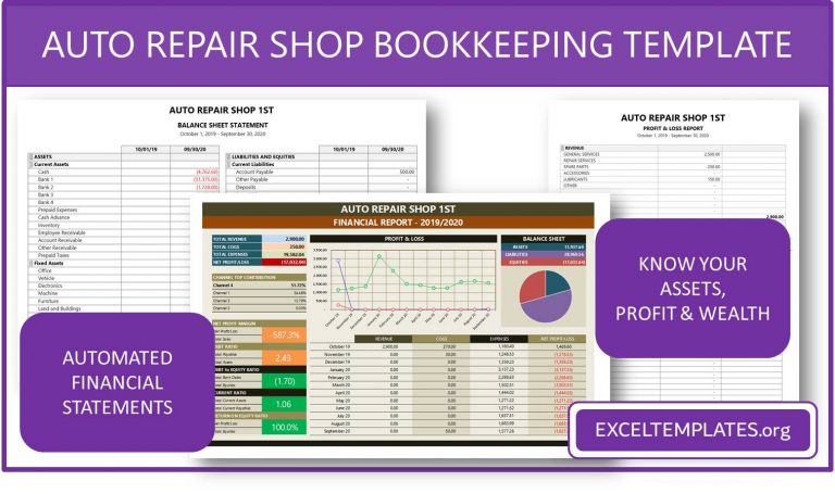 Auto Repair Shop Bookkeeping Template » EXCELTEMPLATES.org